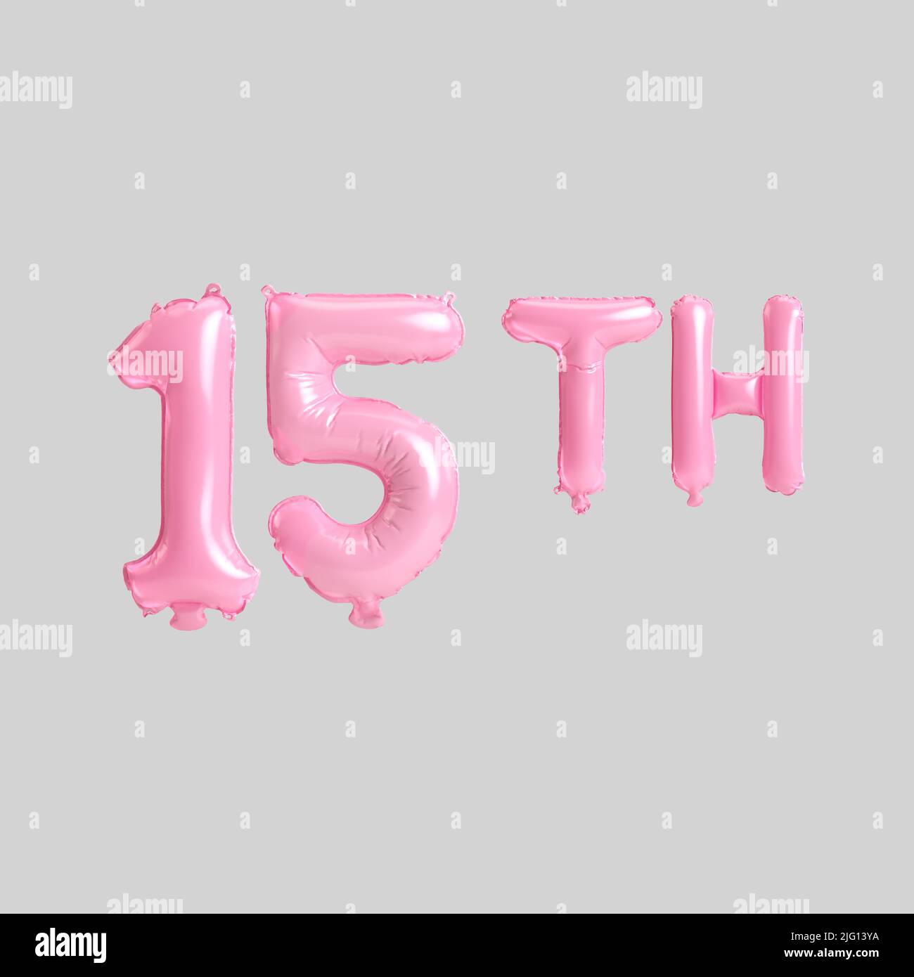 3d illustration of 15th pink balloons isolated on background Stock ...