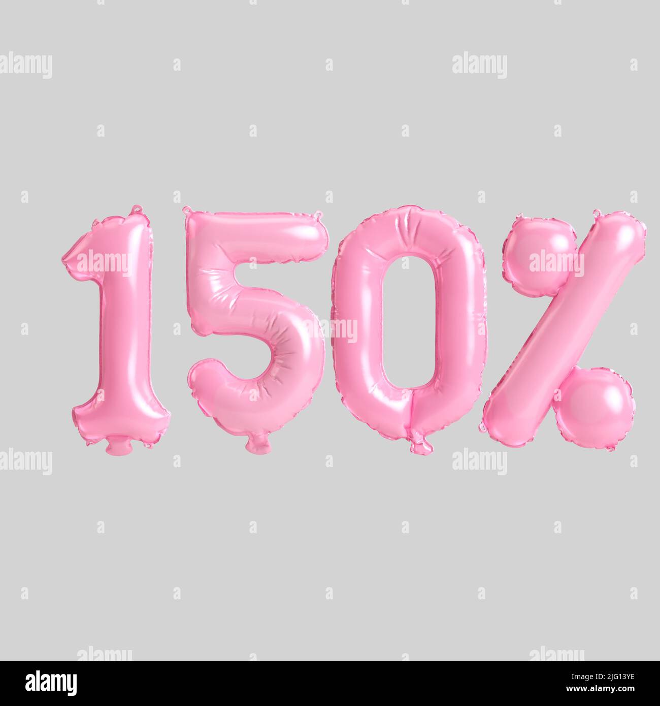 3d illustration of 150 percent pink balloons isolated on background ...