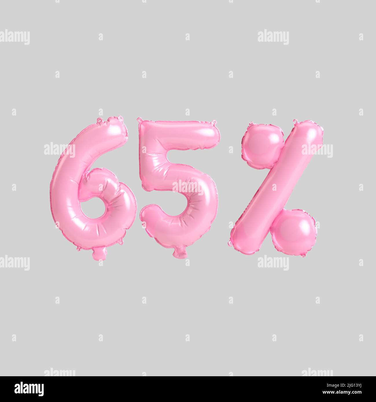 3d illustration of 65 percent pink balloons isolated on background ...