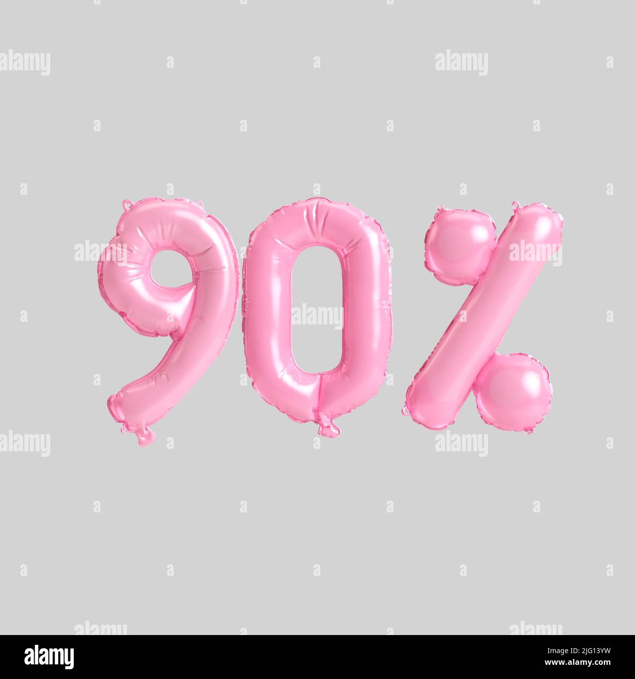 3d illustration of 90 percent pink balloons isolated on background ...