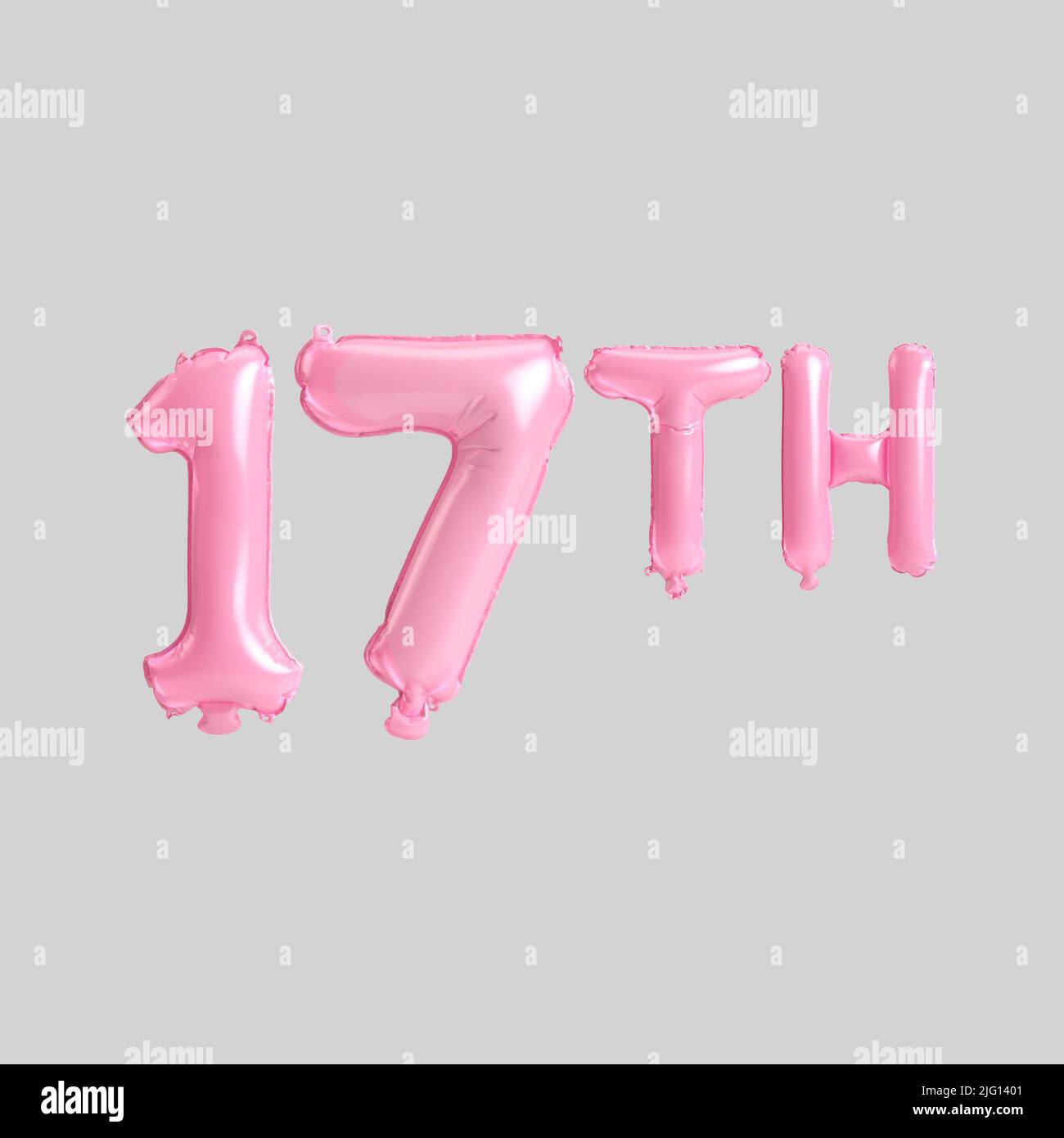 3d illustration of 17th pink balloons isolated on background Stock ...