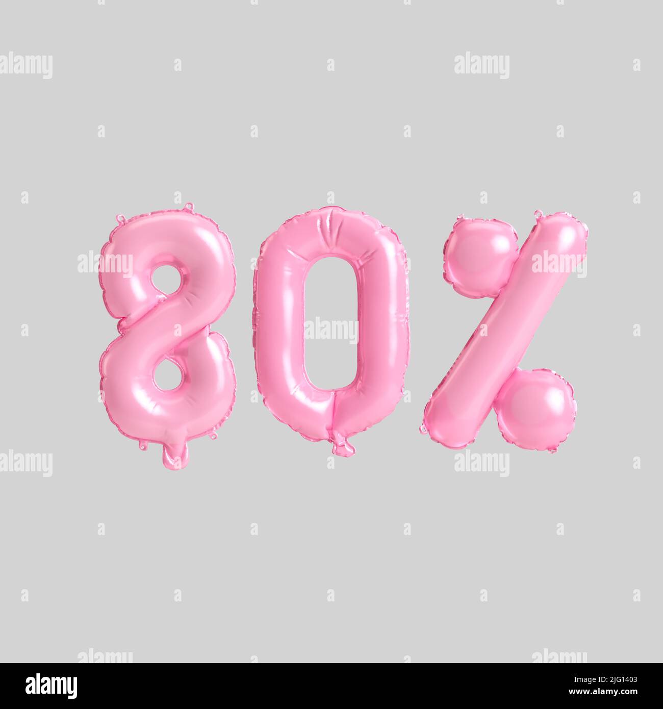 3d illustration of 80 percent pink balloons isolated on background ...