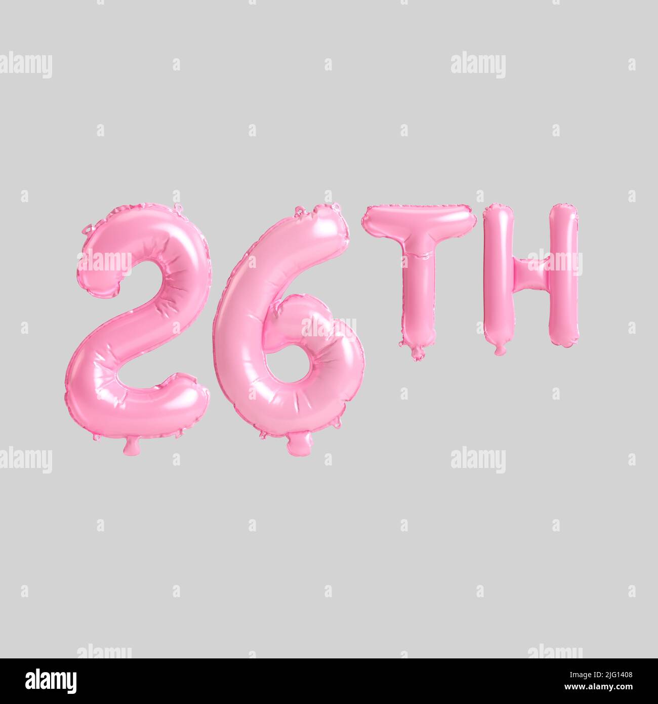 3d illustration of 26th pink balloons isolated on background Stock ...