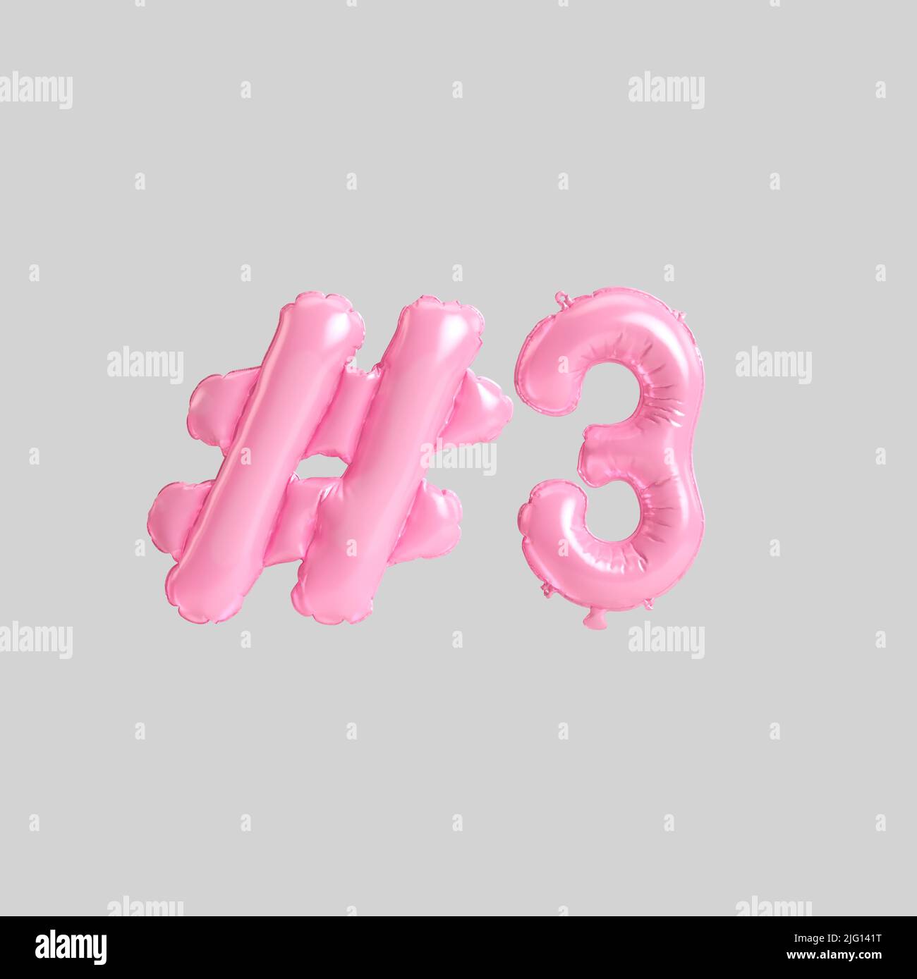 3d illustration of 3 hashtag pink balloons isolated on white background ...