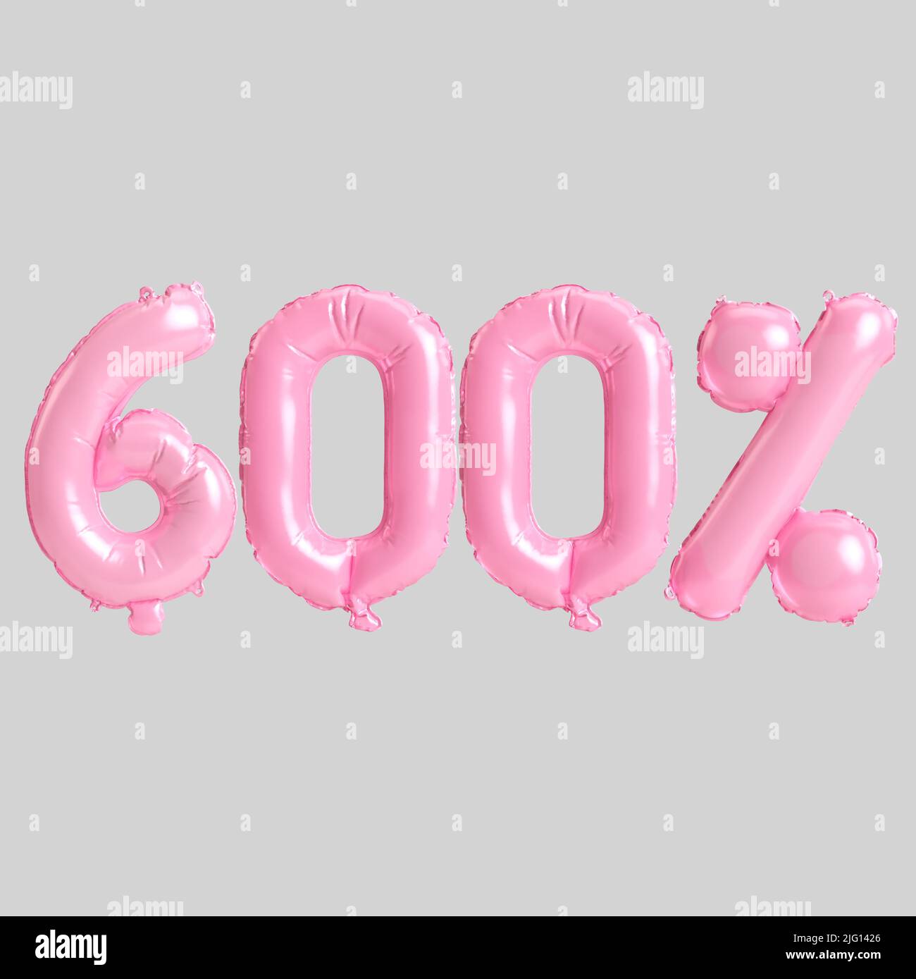 3d illustration of 600 percent pink balloons isolated on background ...