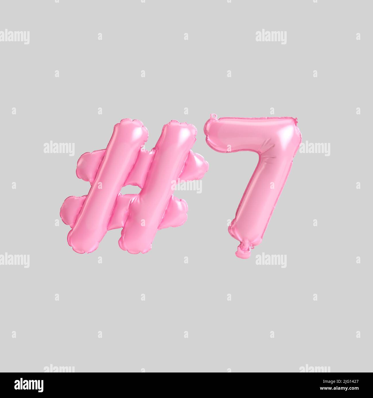 3d illustration of 7 hashtag pink balloons isolated on white background ...
