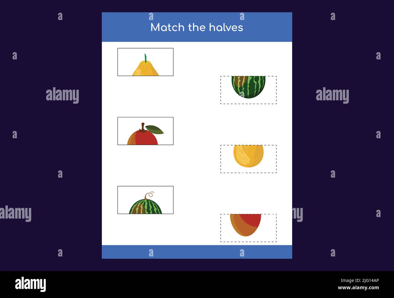 Matching game. Match halves of Fruits. Educational game for children ...