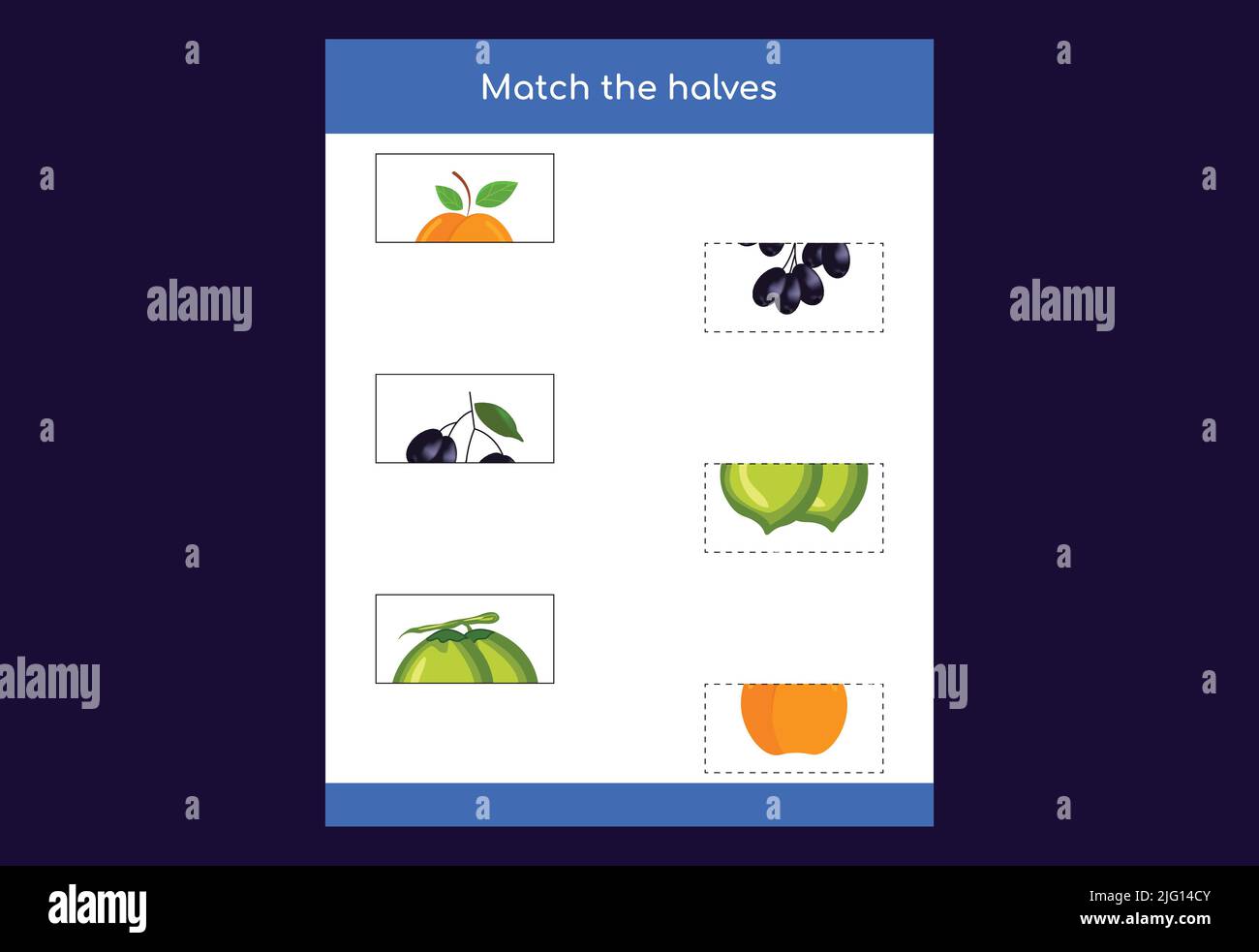 Matching game. Match halves of Fruits. Educational game for children ...