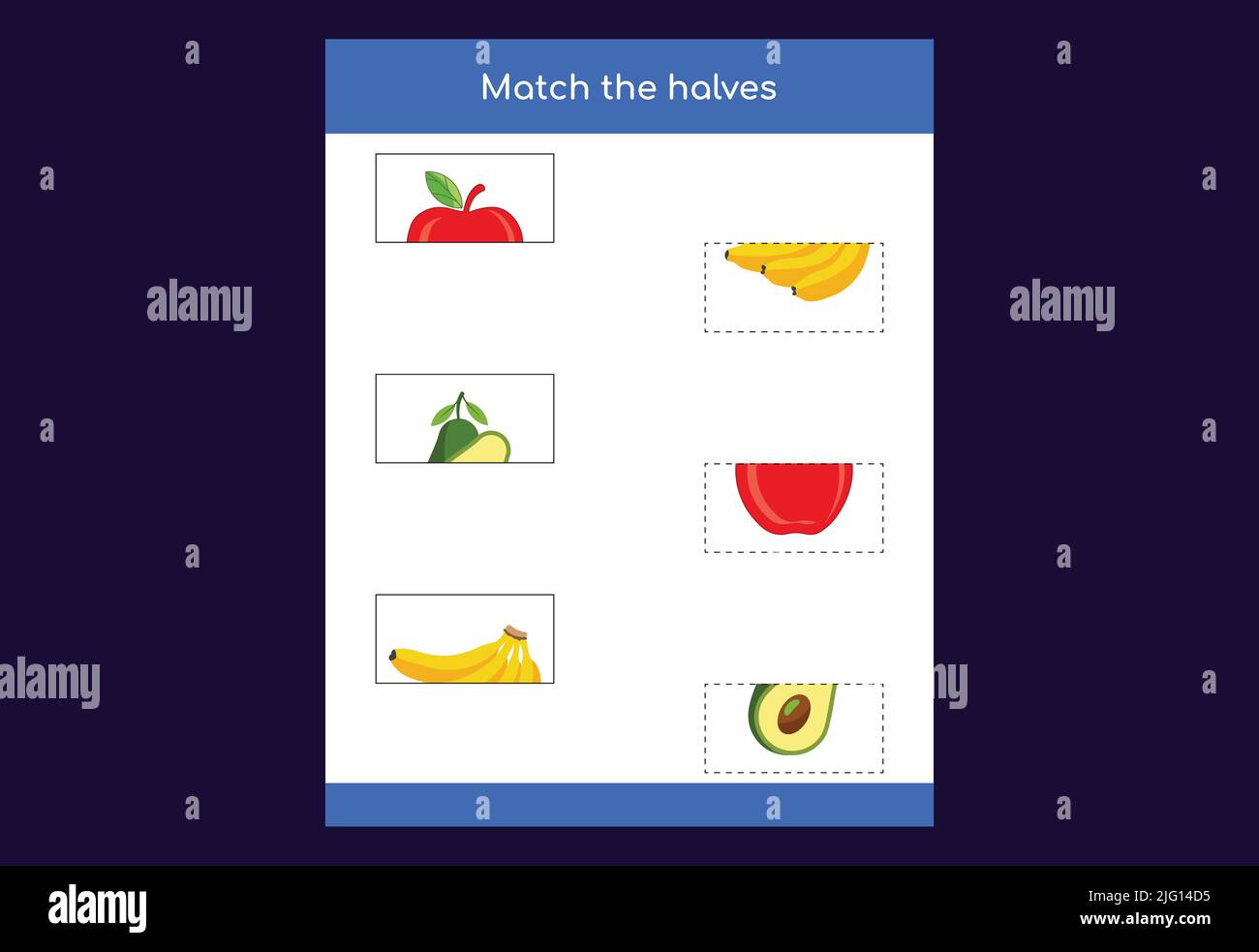 Matching game. Match halves of Fruits. Educational game for children ...