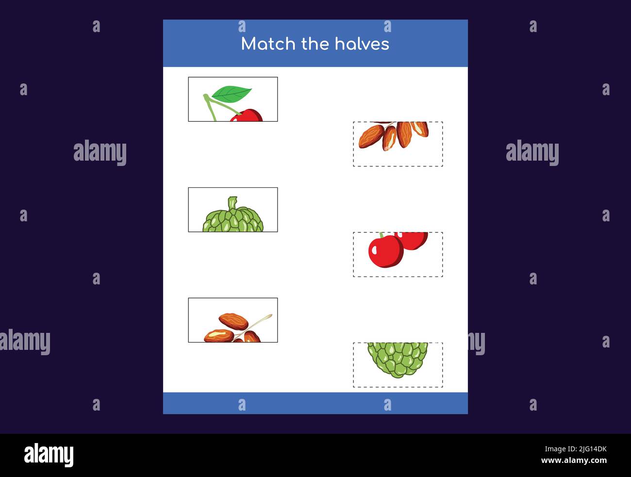 Matching game. Match halves of Fruits. Educational game for children ...