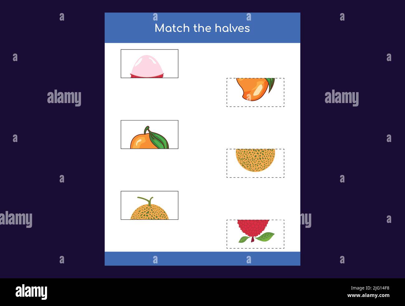 Matching game. Match halves of Fruits. Educational game for children ...