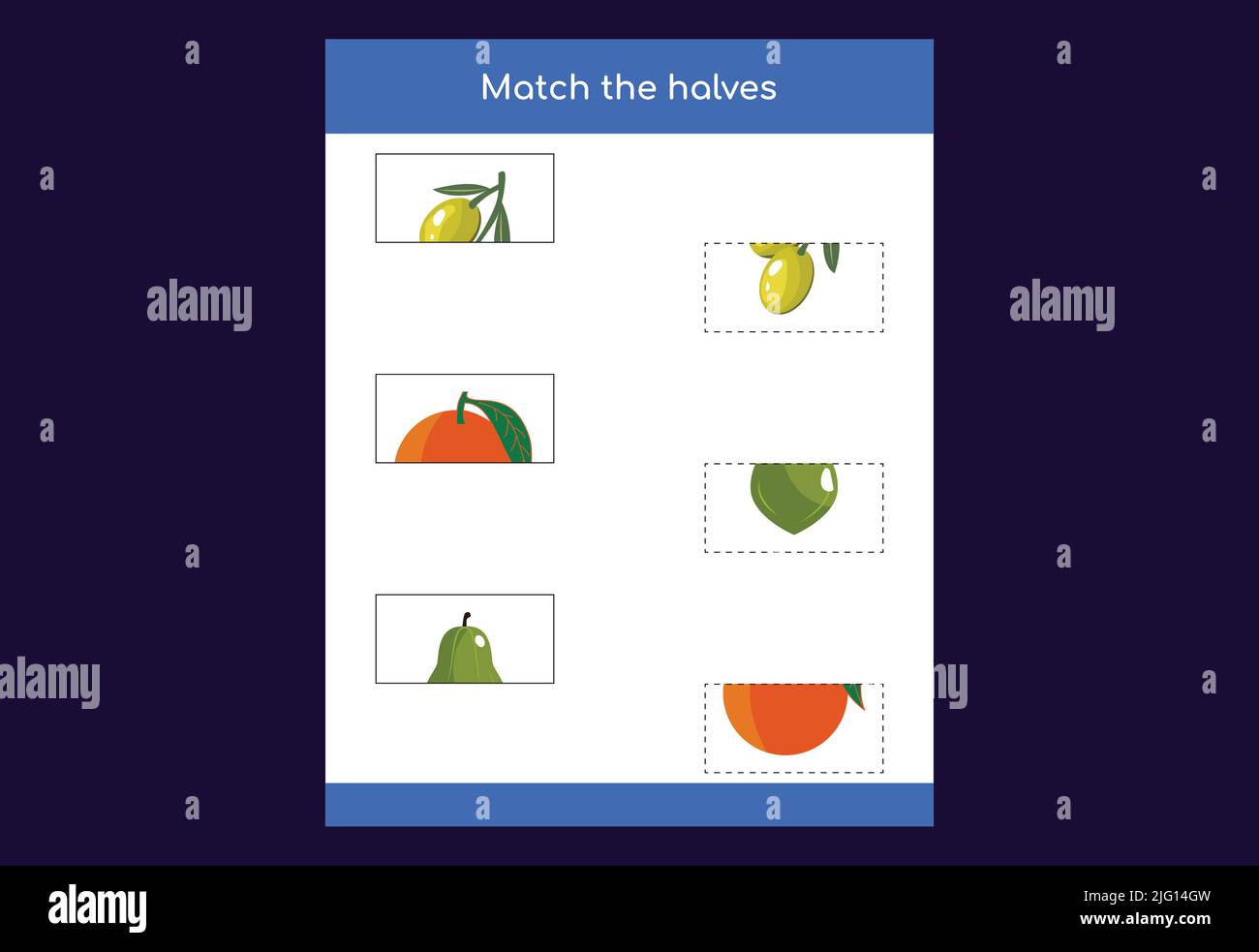Matching game. Match halves of Fruits. Educational game for children ...