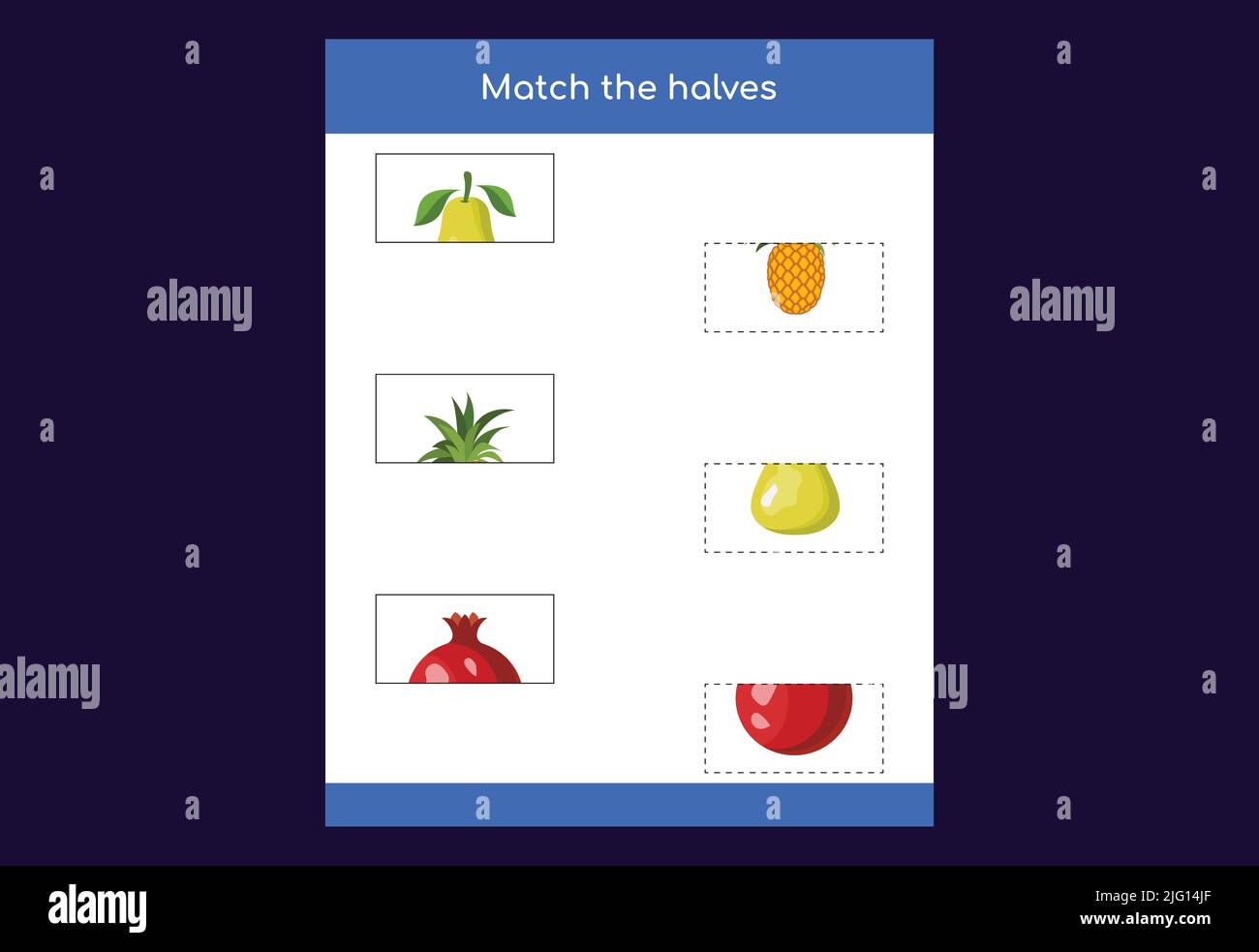 Matching game. Match halves of Fruits. Educational game for children ...