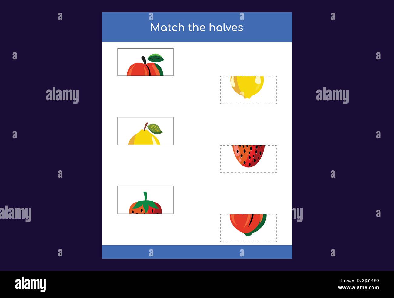 Matching game. Match halves of Fruits. Educational game for children ...