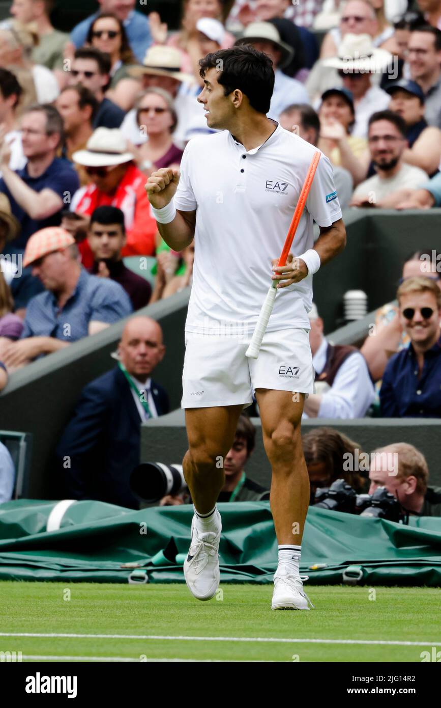 London, UK, 6th July 2022: Christian Garin from Chile is in action ...