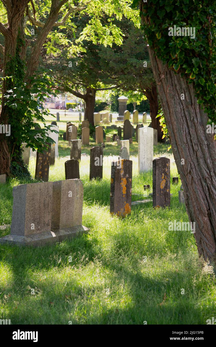 A view across historic Dennis Memorial Cemetery on Cape Cod ...