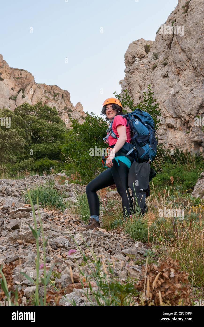 girl practicing rappelling and rock climbing Stock Photo - Alamy