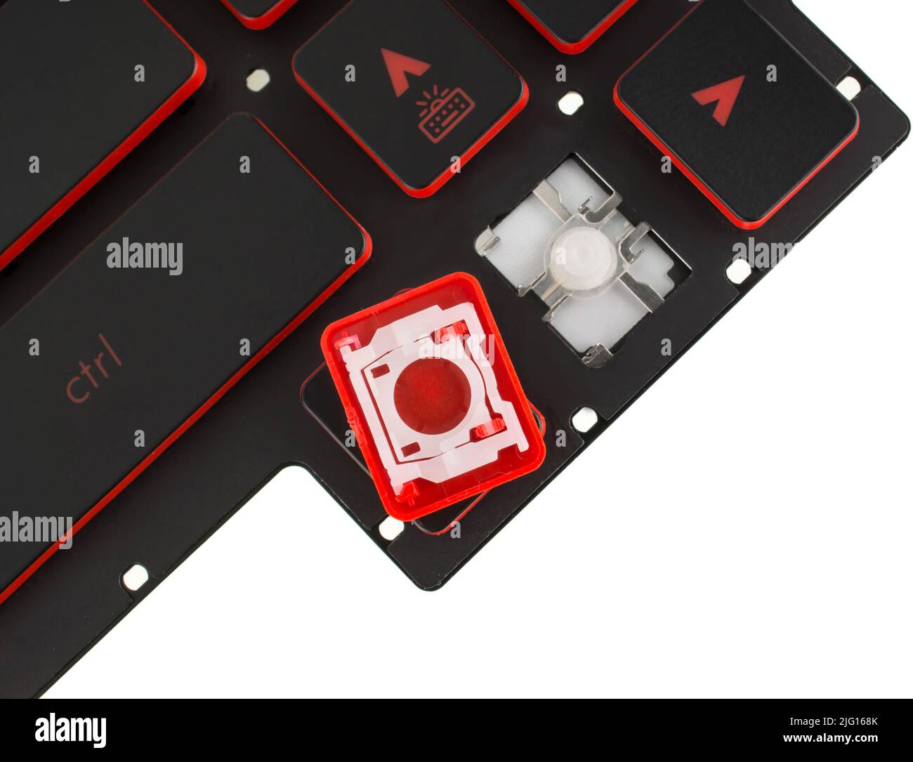 laptop keyboard, broken button fell off on a white background Stock ...