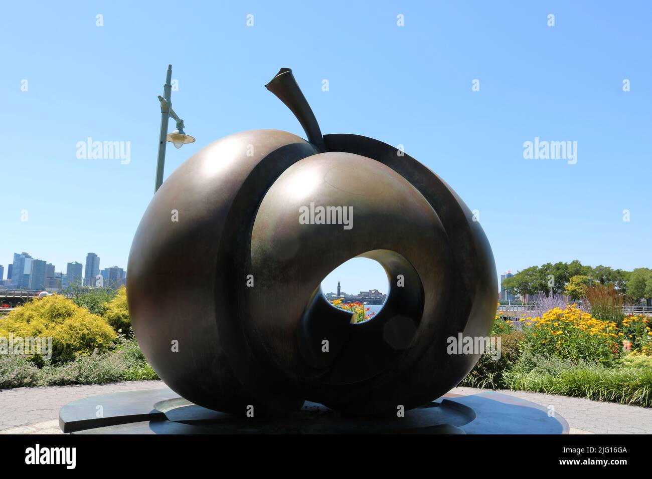 The apple with a small view of the Jersey City through its pin hole ...