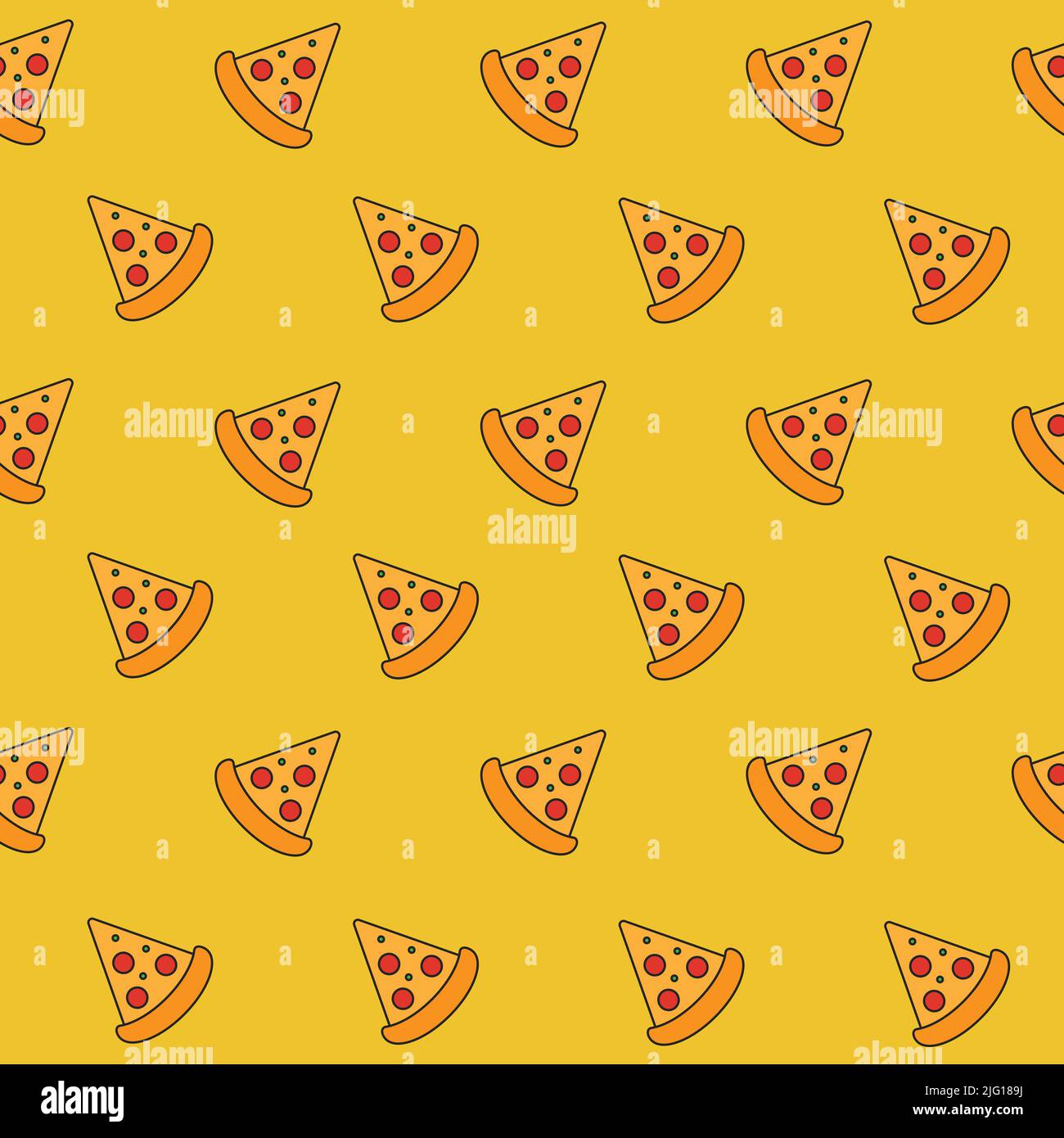 Seamless pattern with pizza slice icons on yellow background. Fast food ...