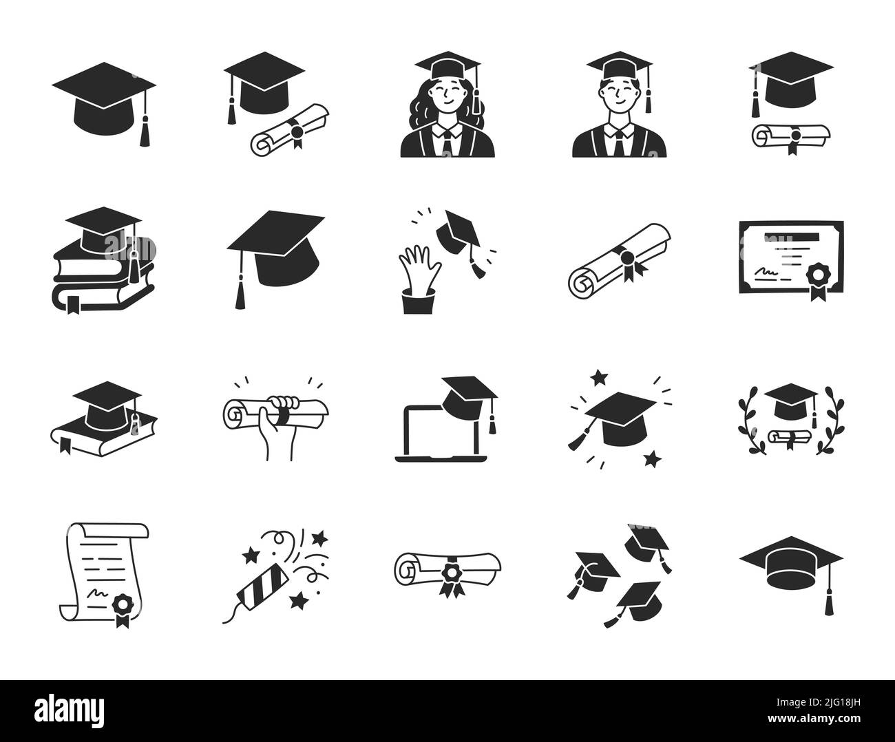 Graduation doodle illustration including flat icons - student in cap ...