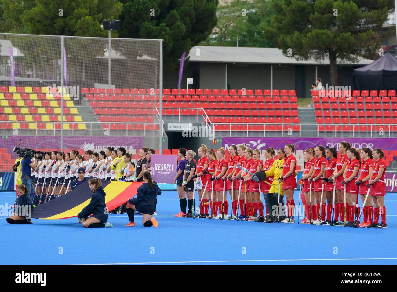 Belgium's players pictured at the start of a hockey match between ...