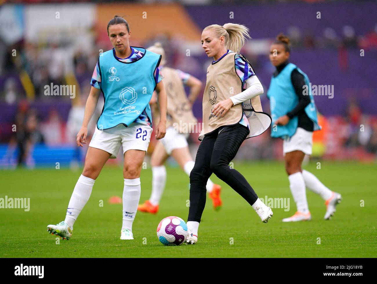England's Alex Greenwood (right) and Lotte Wubben-Moy warm up on the ...