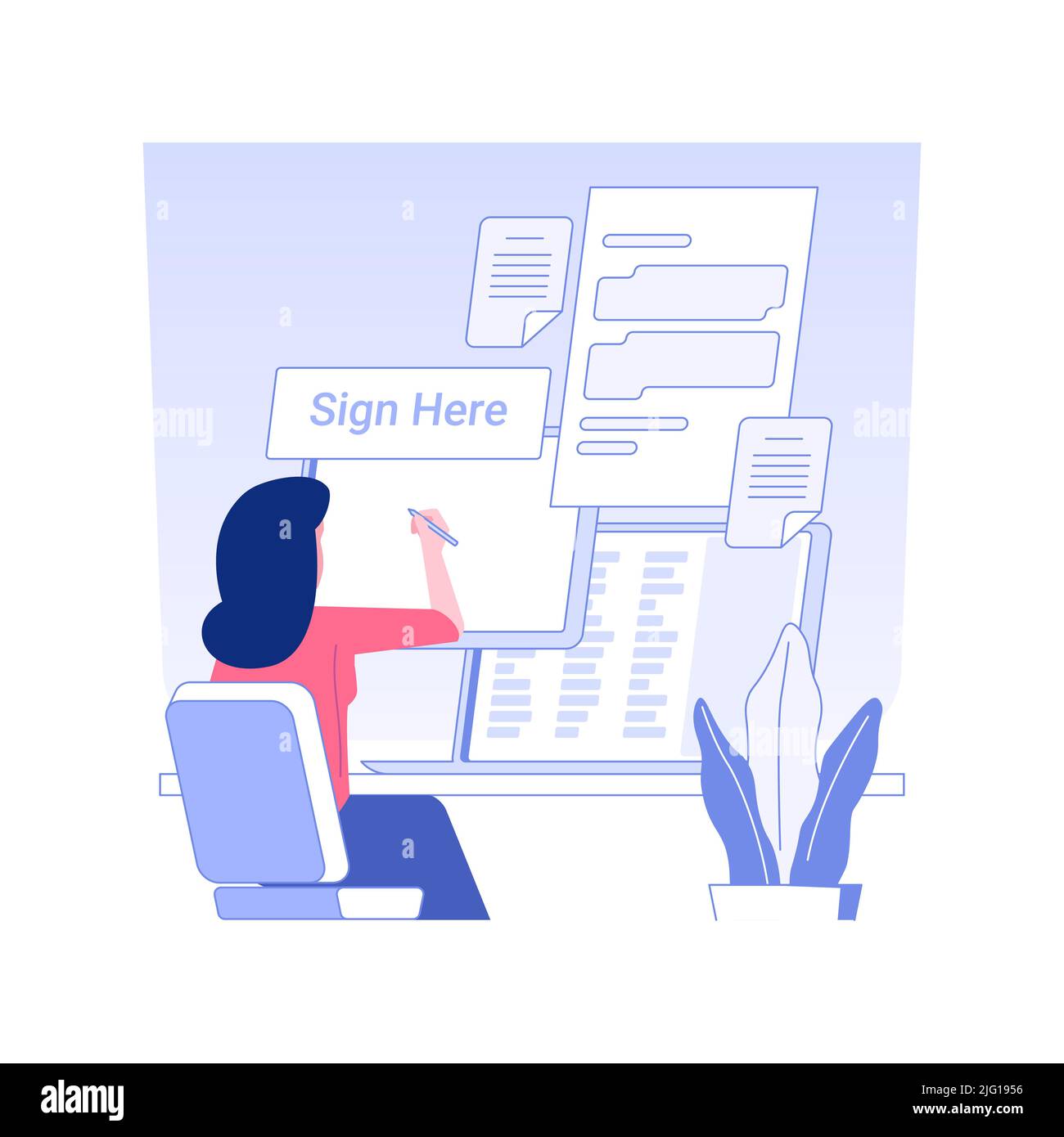 E-documents isolated concept vector illustration. Businessman signs e ...
