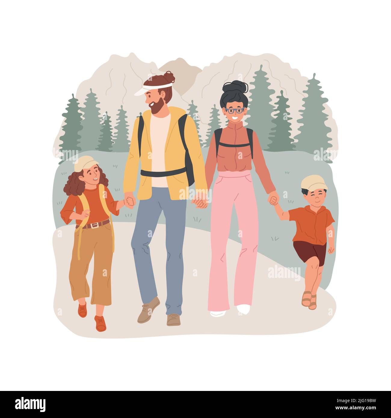 Family hiking isolated cartoon vector illustration. Parents walking ...