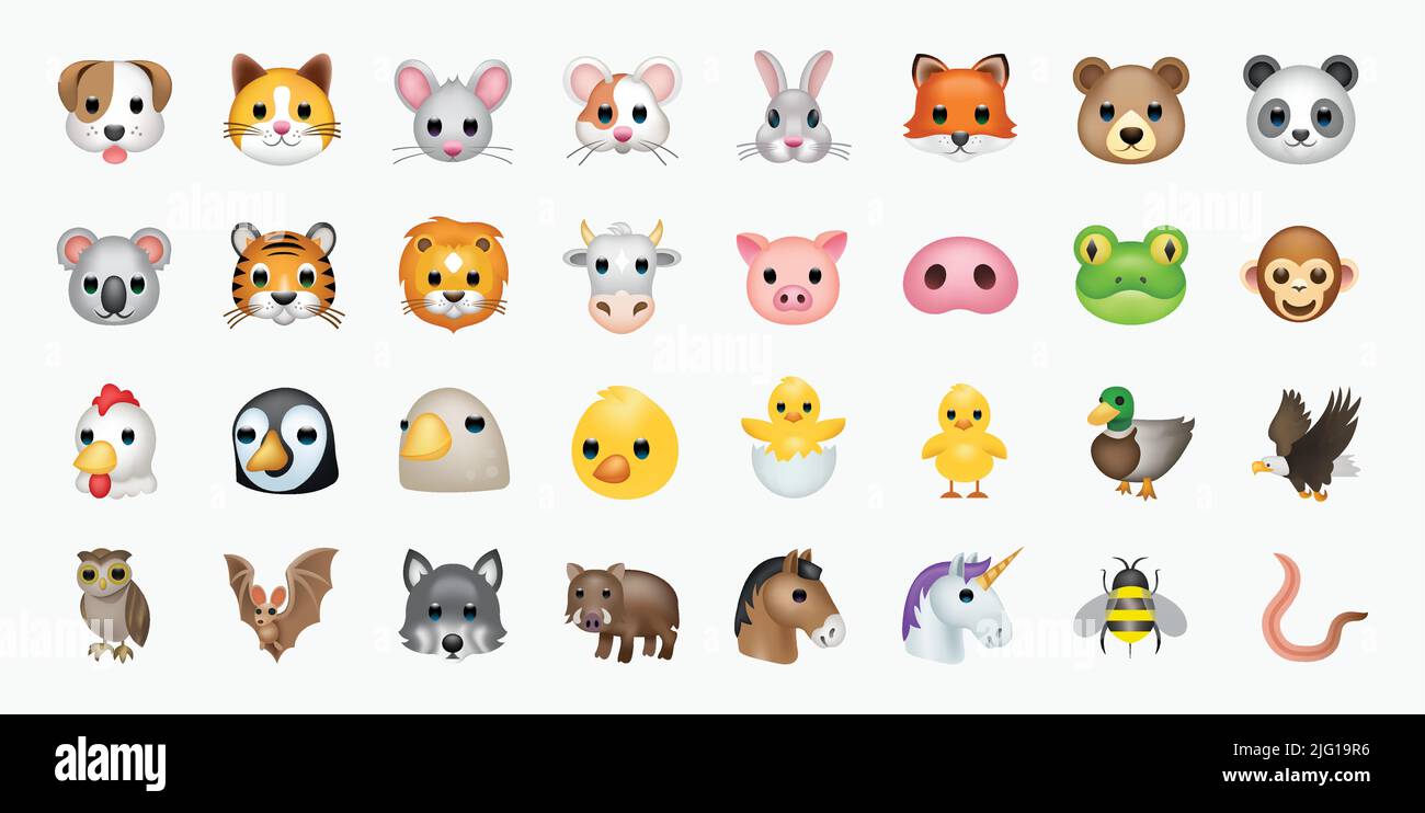 Set of animal faces, face emojis, stickers, emoticons Stock Vector ...