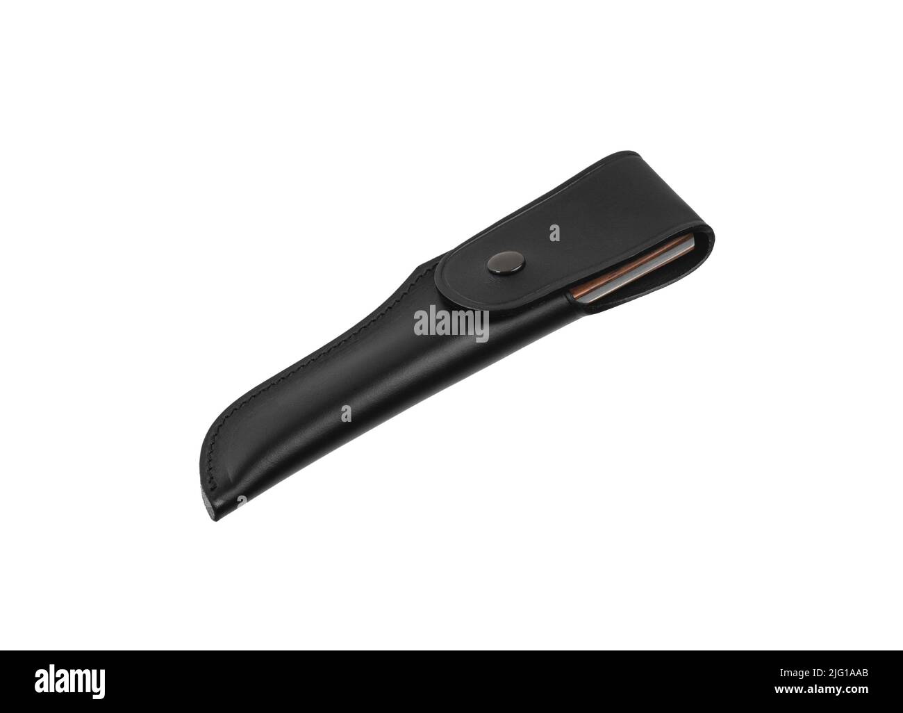 Modern hunting knife with silver blade and rubber handle. Steel arms ...