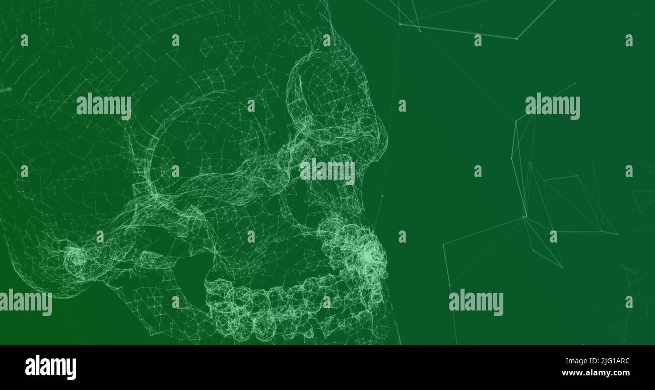 Network of connections forming a skull against green background Stock ...