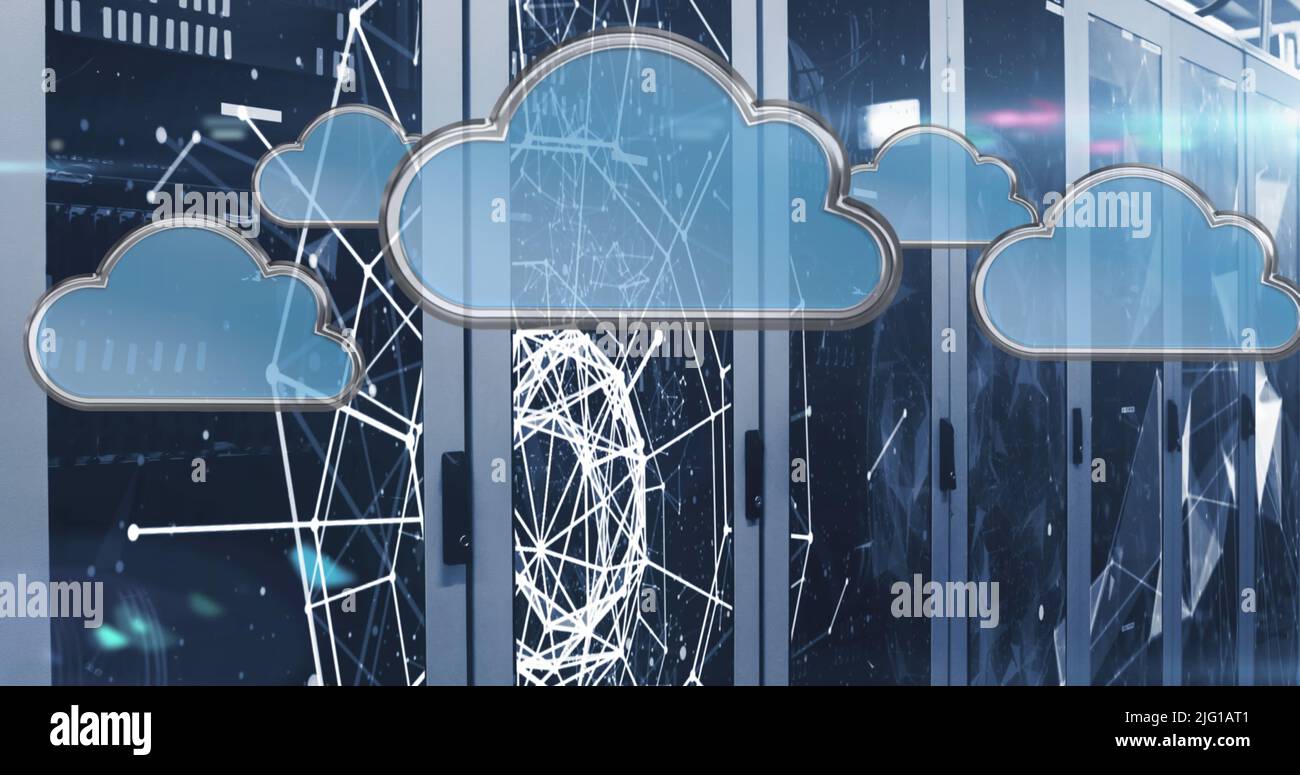 Cloud icons against multiple servers Stock Photo - Alamy