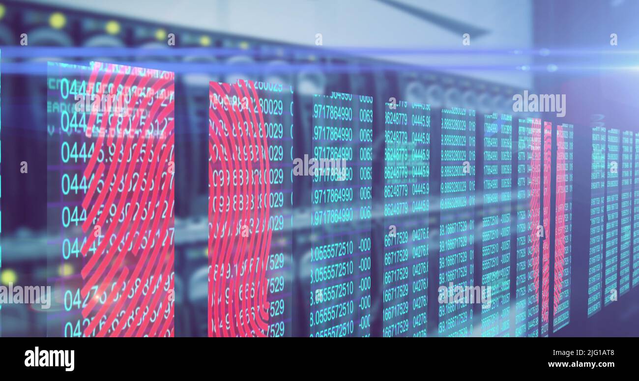 Fingerprint scanner against server room Stock Photo - Alamy