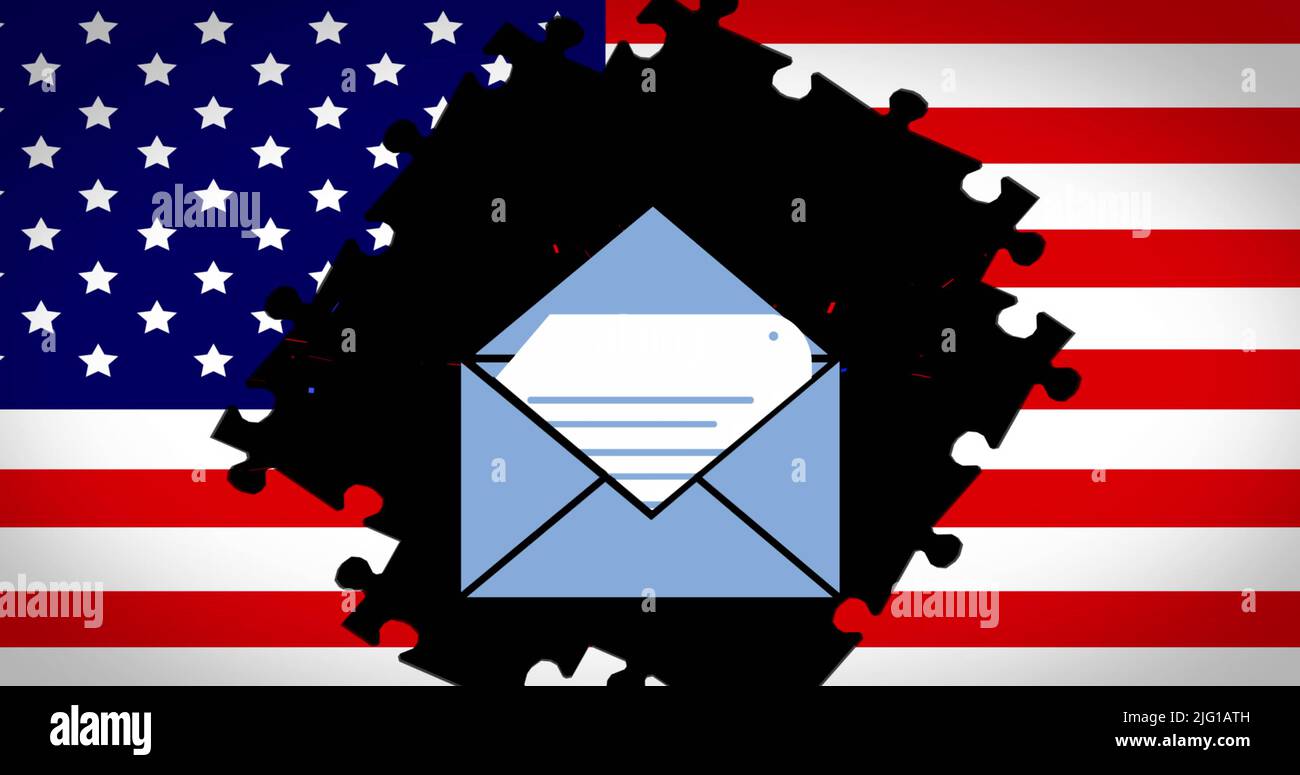 Envelope icon against puzzle missing over American flag Stock Photo - Alamy