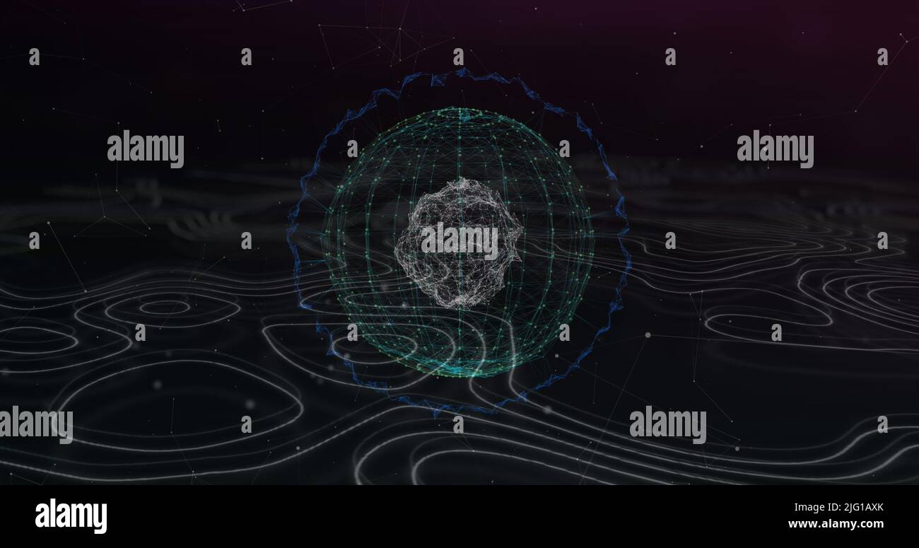 Globe of network of connection spinning against black background Stock ...