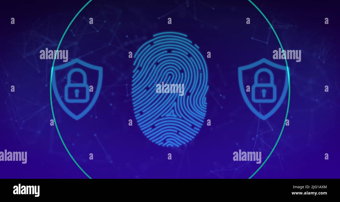 Dots forming a circles over cyber security icons against blue ...