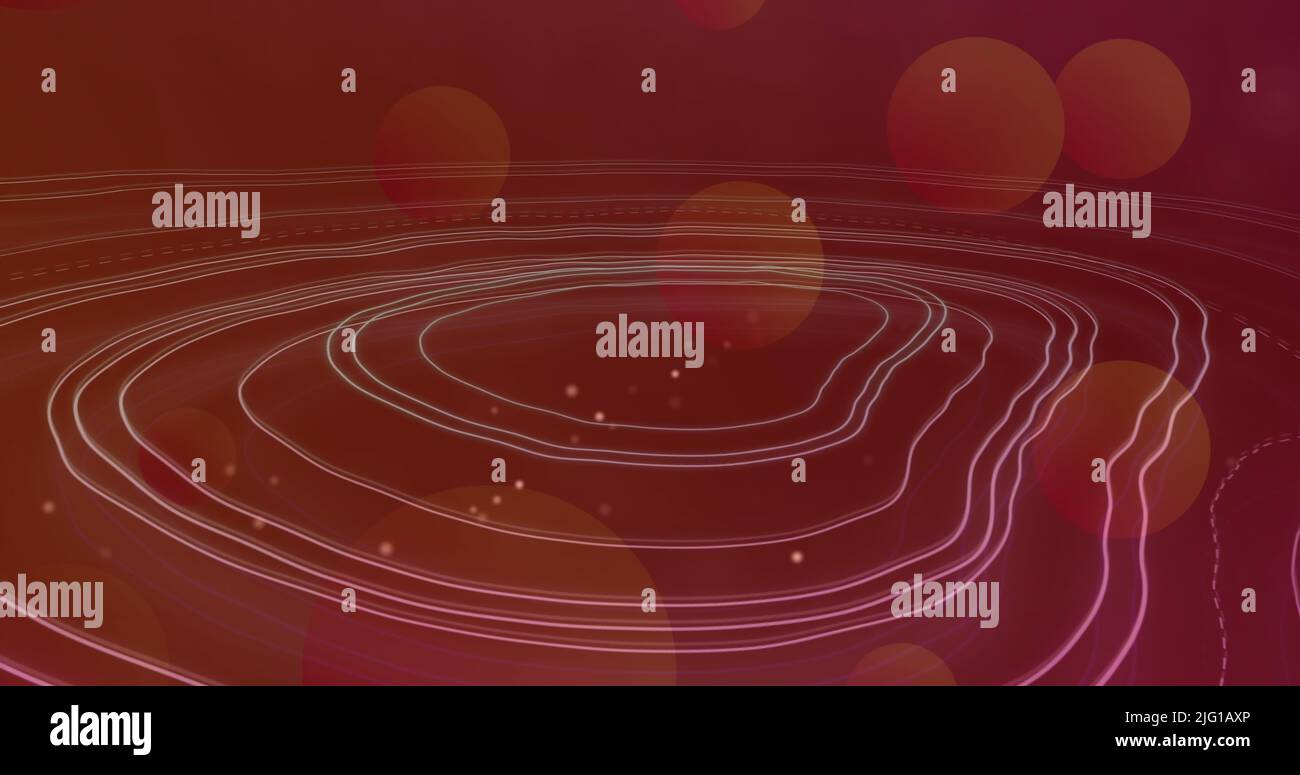 Glowing spots of light over topography against red background Stock ...