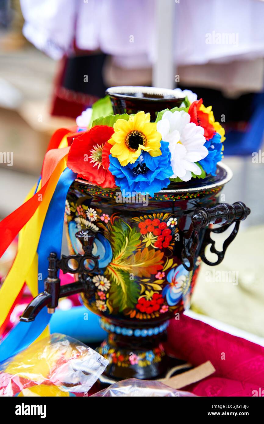 Ukrainian Vyshyvanka day. Open air exhibition of ethnic Ukrainian stuff ...