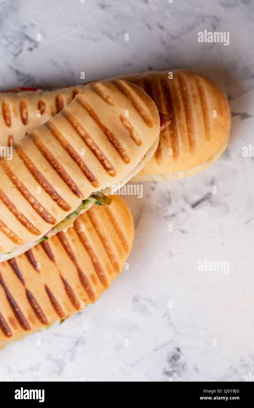 traditional Italian panini with filling. three panini top view Stock ...
