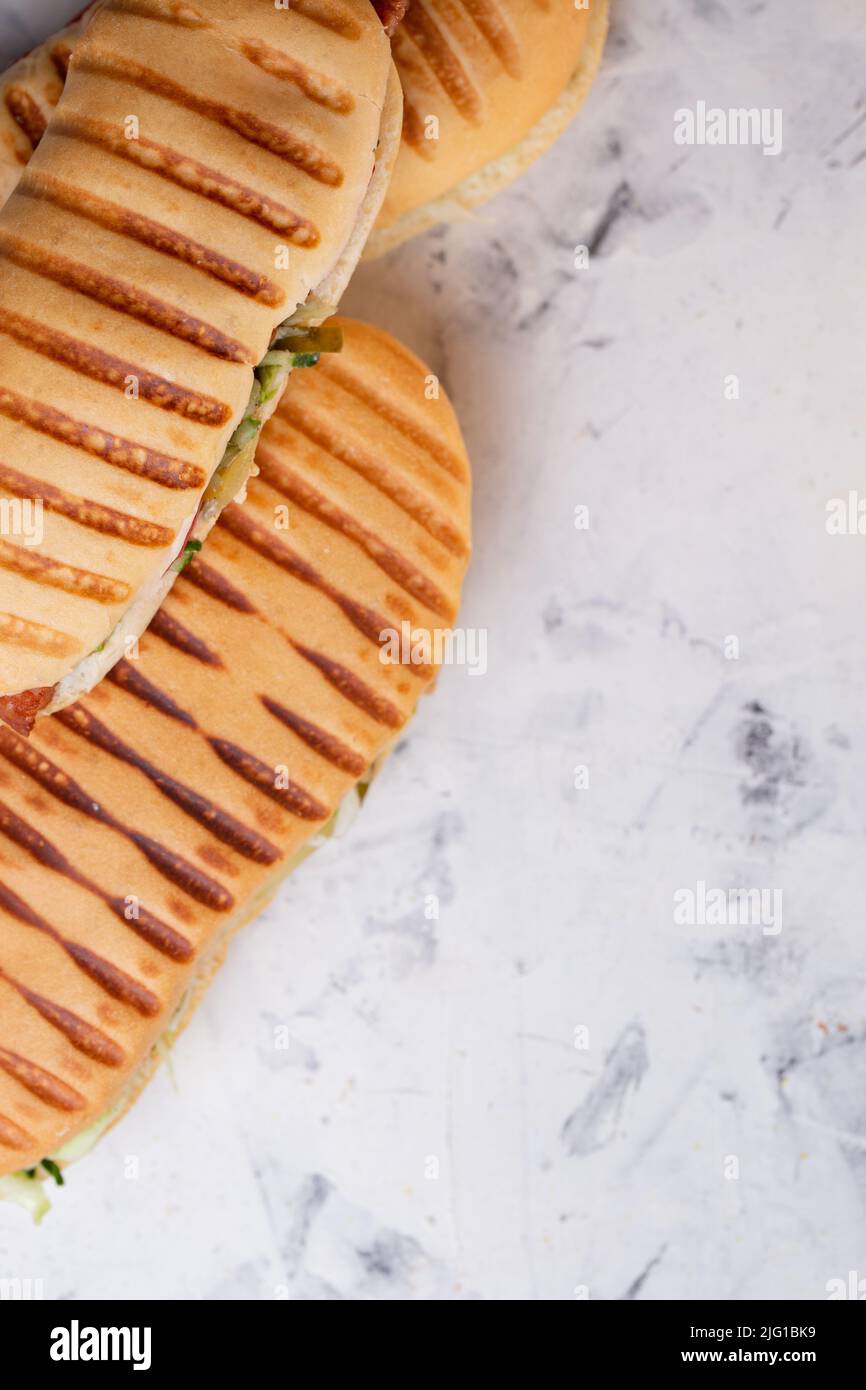 traditional Italian panini with filling. three panini top view Stock ...