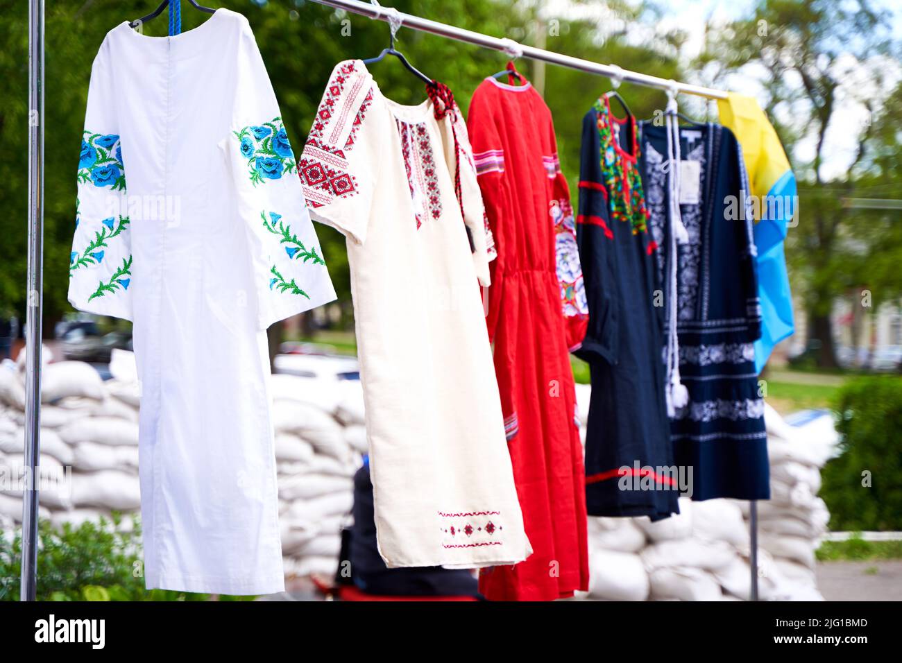 Day of Ukrainian Vyshyvanka. Ethnic Ukrainian clothes on a hanger at ...