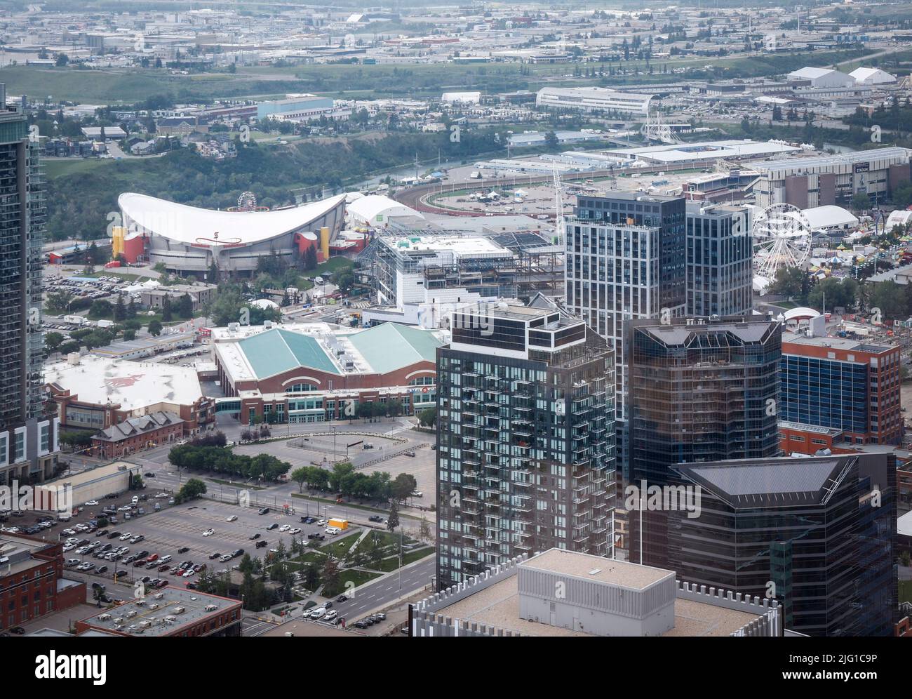 A view of the Calgary Stampede grounds seen from the Telus Sky building ...