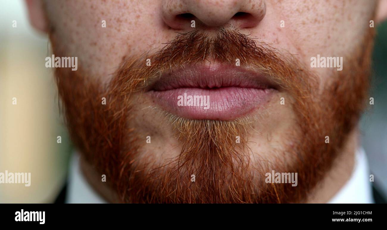 Serious redhead man lips and mouth close-up with red beard Stock Photo ...