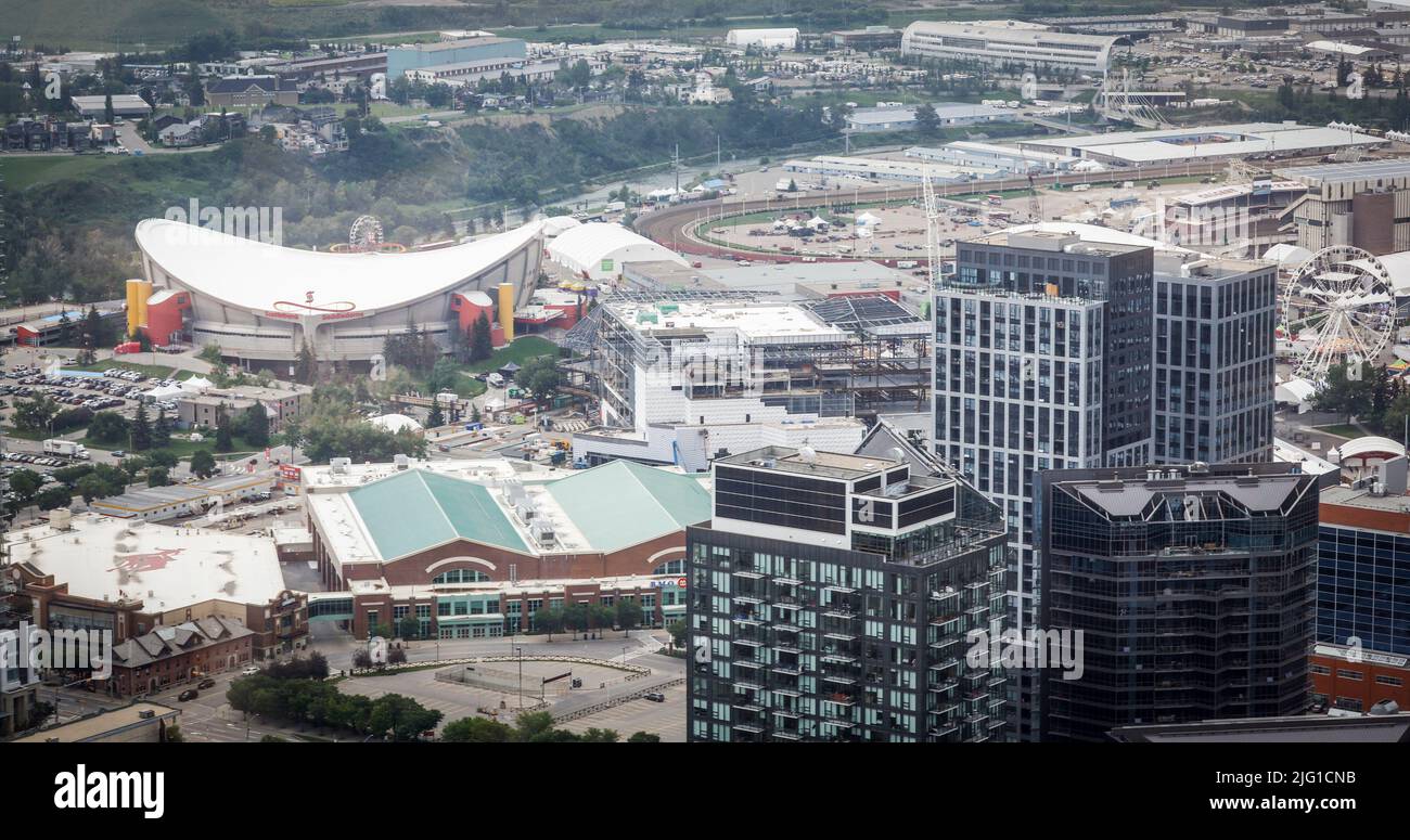 A view of the Calgary Stampede grounds and the Saddledome seen from the ...
