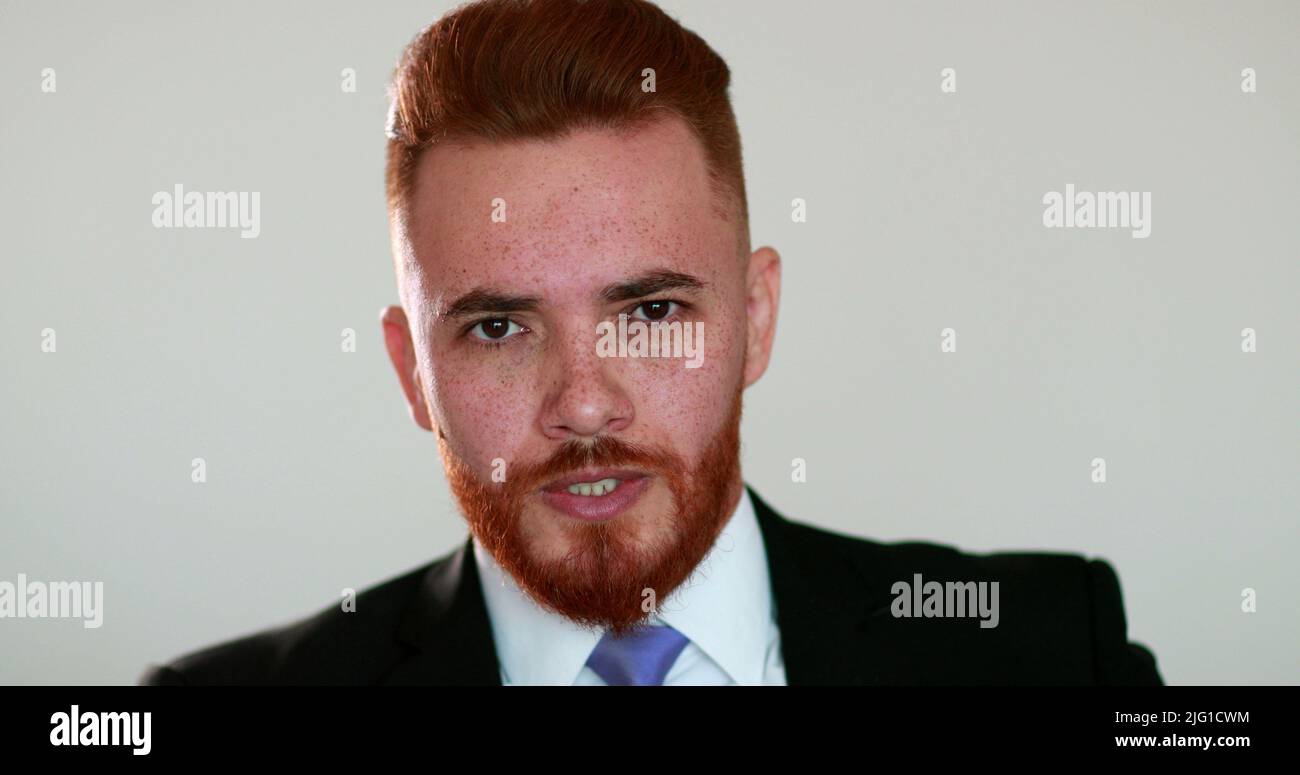 Upset business man emotion. Redhead person angry reaction, feeling ...