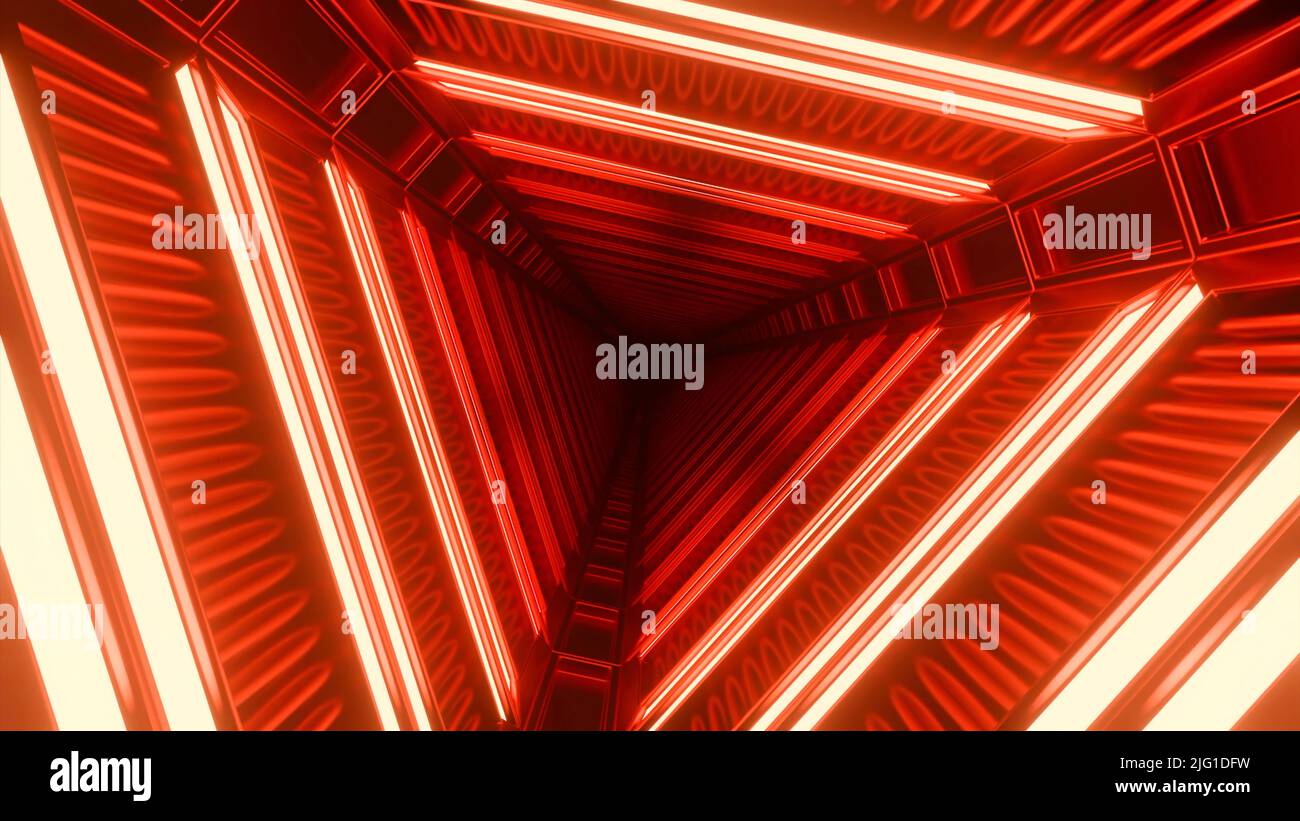 Rotating Triangular Tunnel With Neon Lines Design Triangular Tunnel With Neon Lines In Style