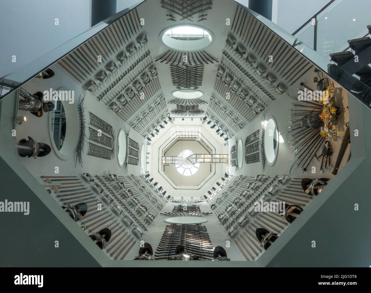 Looking up at the amazing Hall of Steel atrium in the Royal Armouries ...