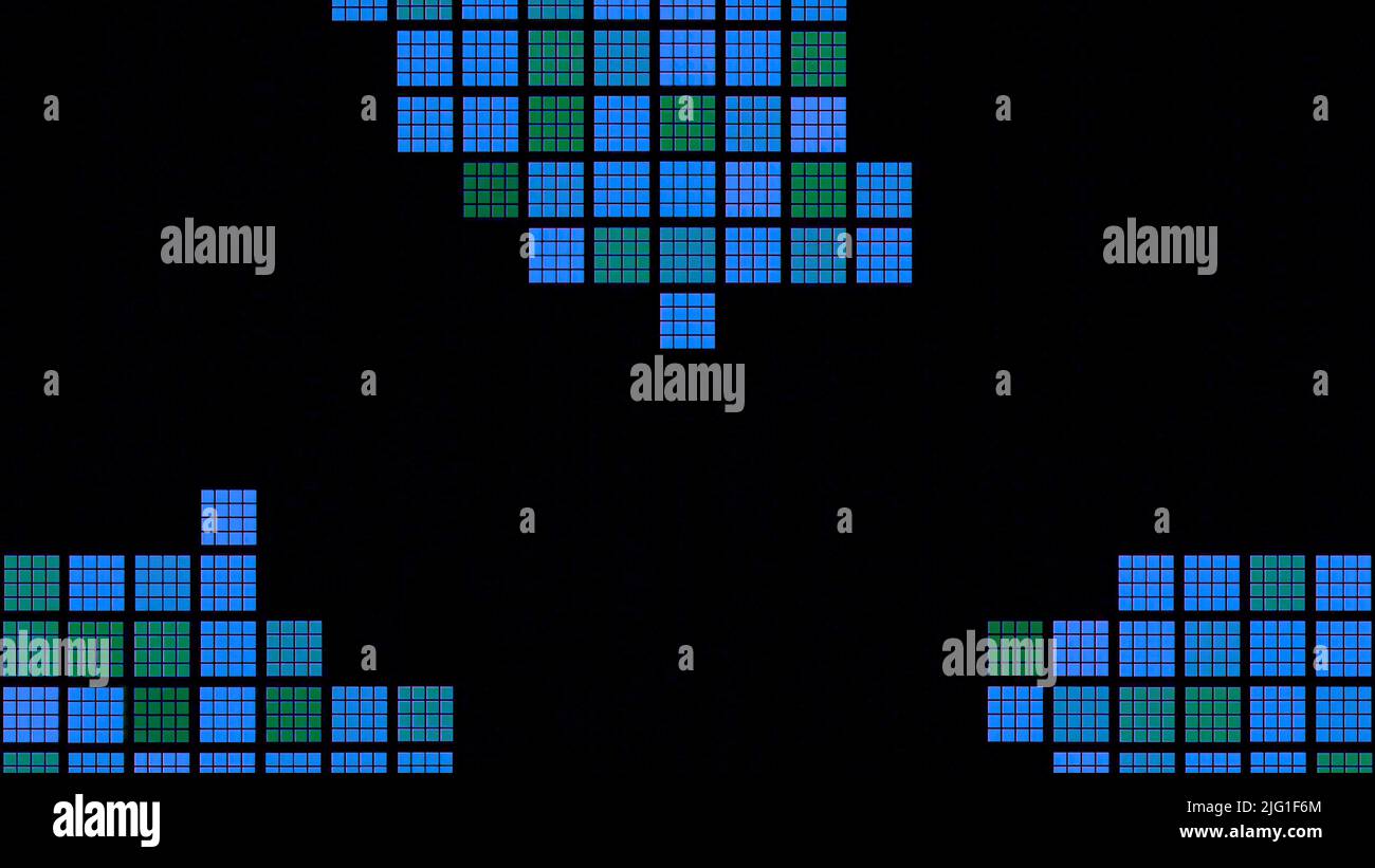 Retro background with moving mosaic squares on black background. Design ...