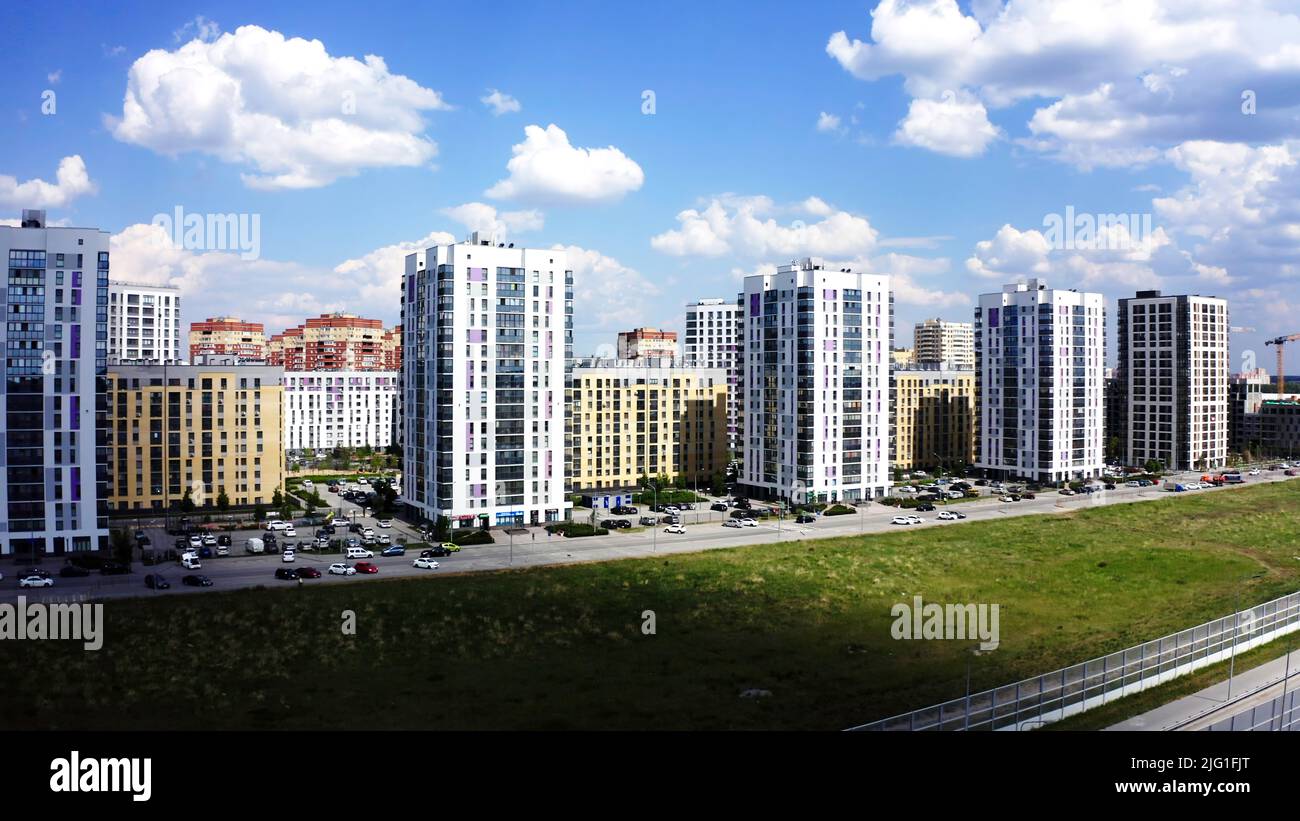 Aerial view of a modern city street on a summer sunny day. Stock ...